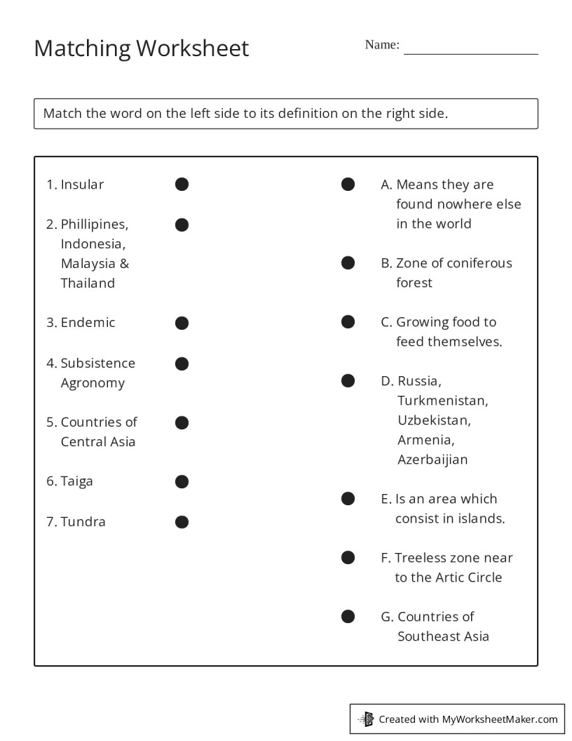 Matching Worksheet - My Worksheet Maker: Create Your Own Worksheets