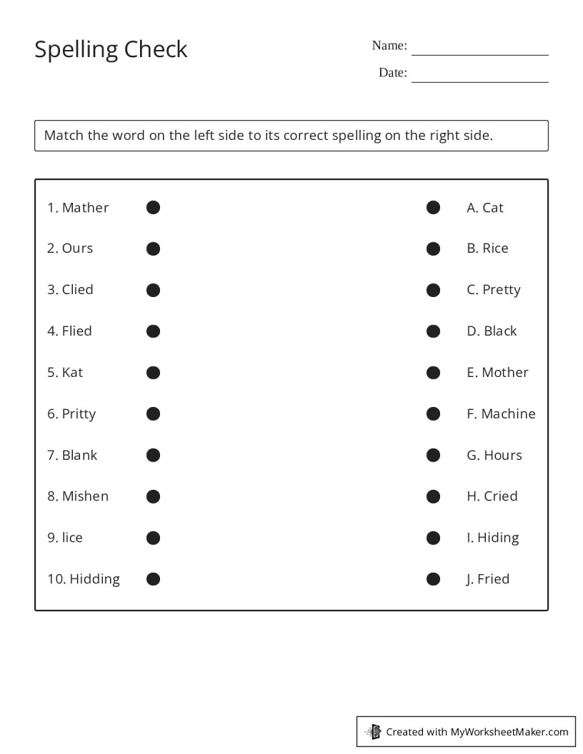 Spelling Check - My Worksheet Maker: Create Your Own Worksheets