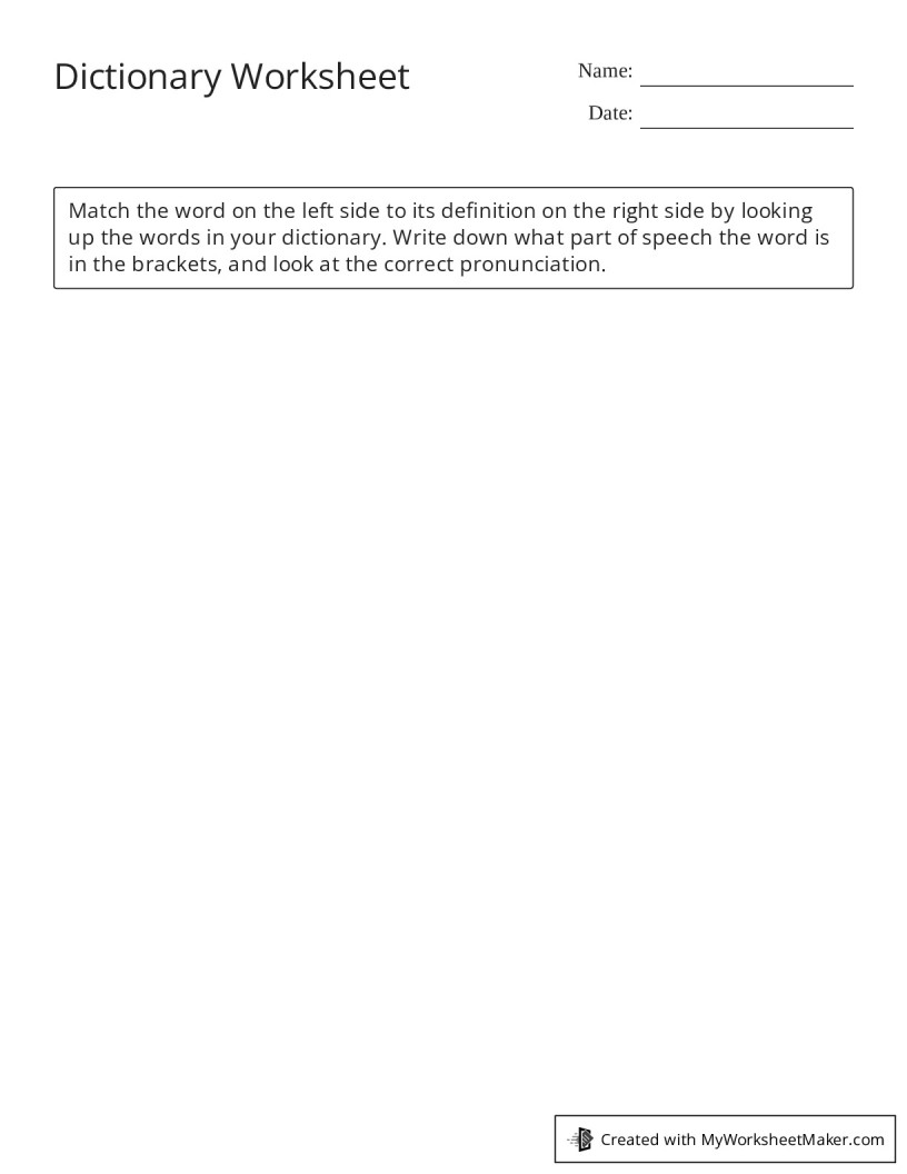 Dictionary Worksheet - My Worksheet Maker: Create Your Own Worksheets