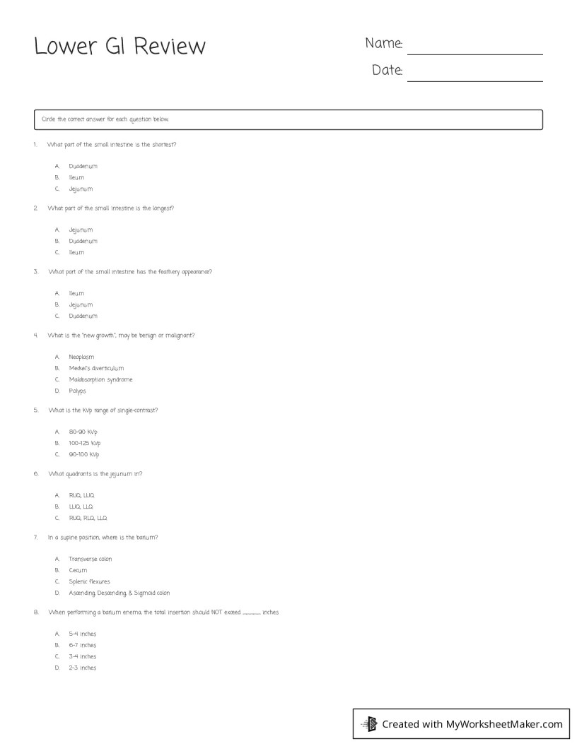 Lower GI Review - My Worksheet Maker: Create Your Own Worksheets
