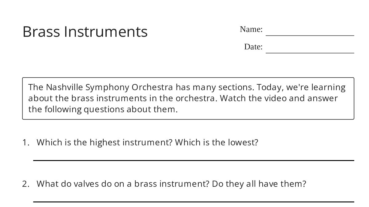 Brass Instruments - My Worksheet Maker: Create Your Own Worksheets