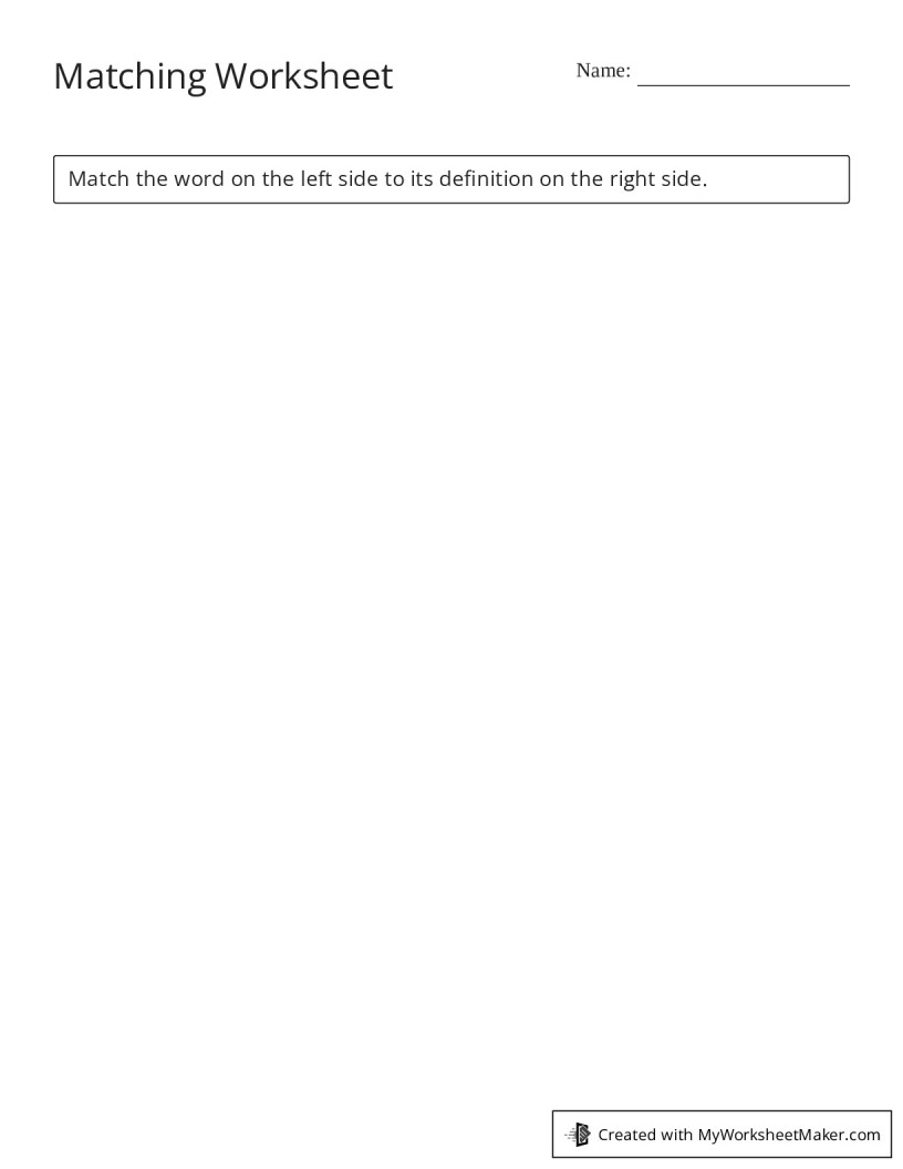 Matching Worksheet - My Worksheet Maker: Create Your Own Worksheets