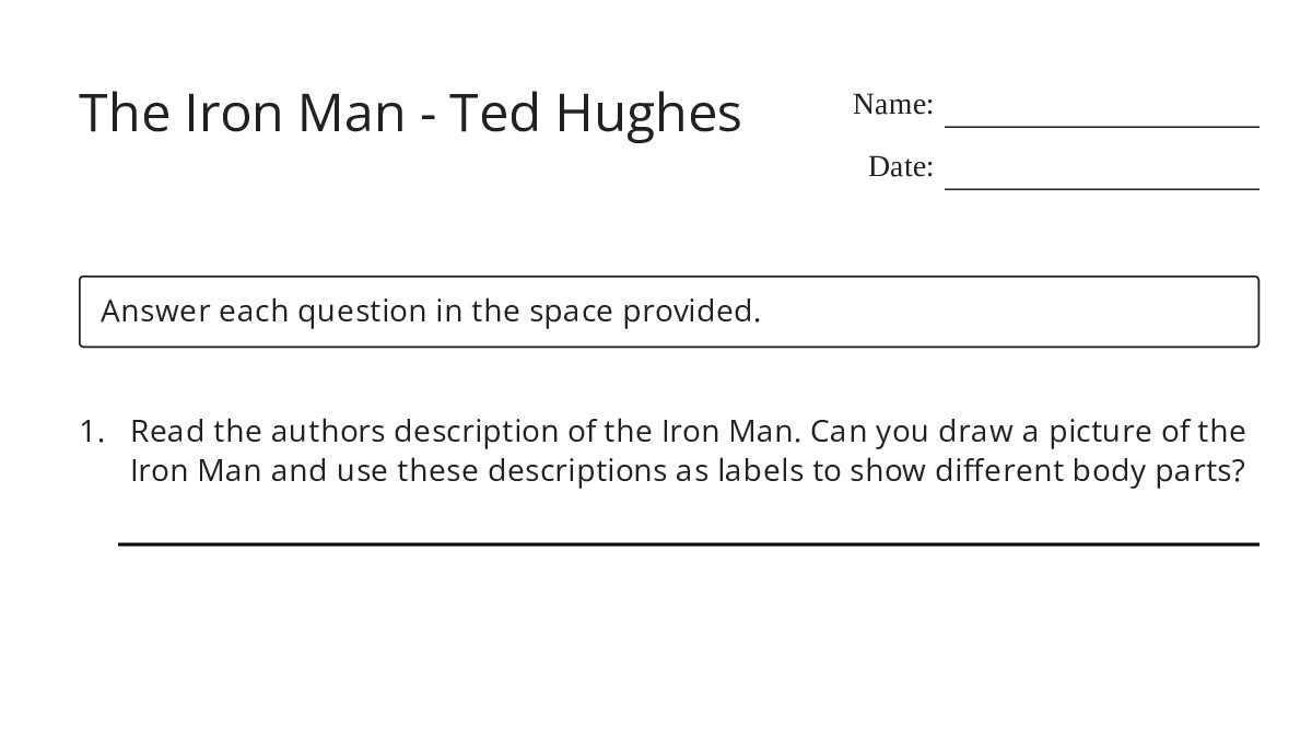 The Iron Man - Ted Hughes - My Worksheet Maker: Create Your Own Worksheets