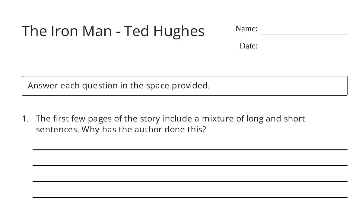 The Iron Man - Ted Hughes - My Worksheet Maker: Create Your Own Worksheets