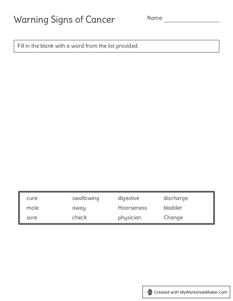 Warning Signs of Cancer - My Worksheet Maker: Create Your Own Worksheets