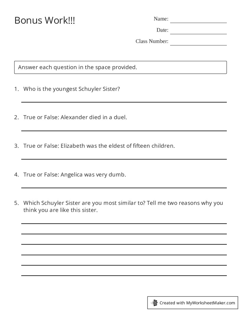 Bonus Work!!! - My Worksheet Maker: Create Your Own Worksheets