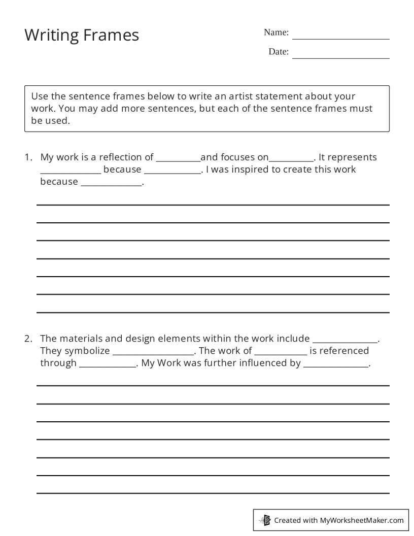 Writing Frames - My Worksheet Maker: Create Your Own Worksheets