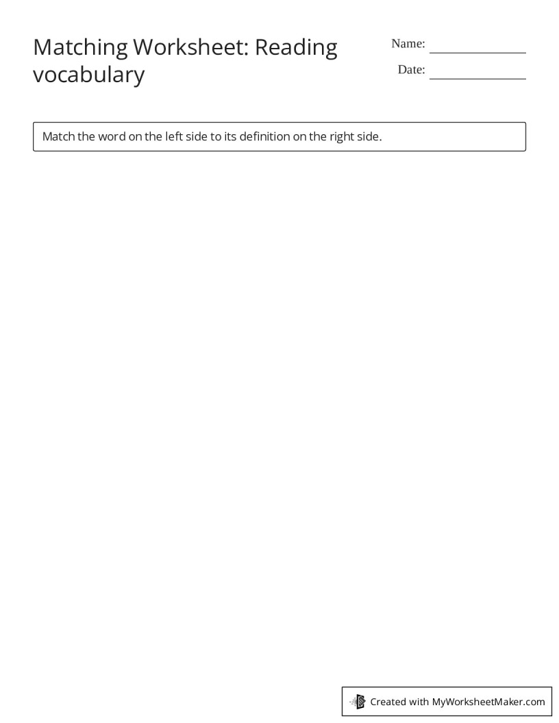 Matching Worksheet: Reading vocabulary - My Worksheet Maker: Create ...