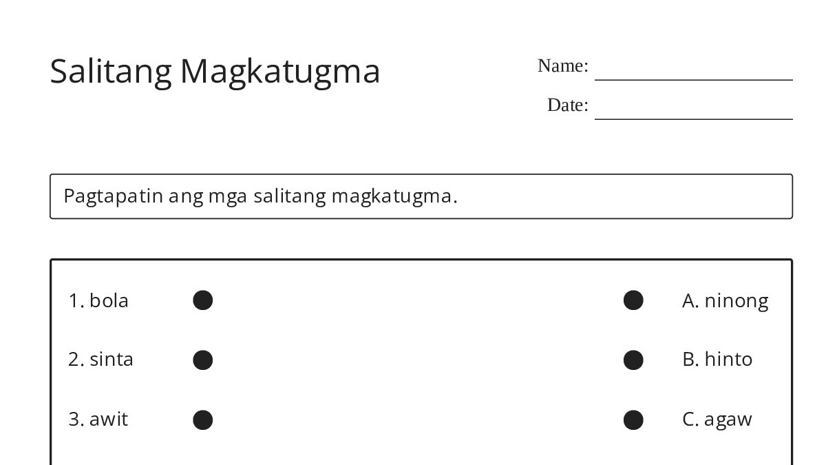 Salitang Magkatugma - My Worksheet Maker: Create Your Own Worksheets