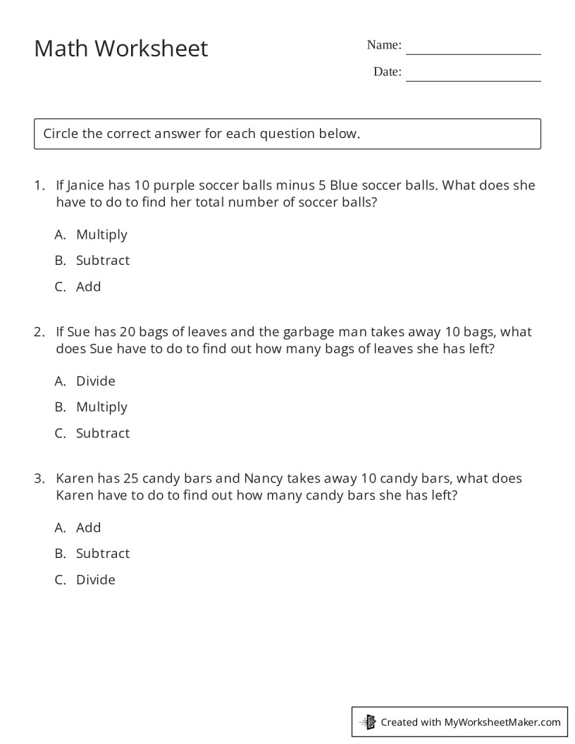 Math Worksheet - My Worksheet Maker: Create Your Own Worksheets