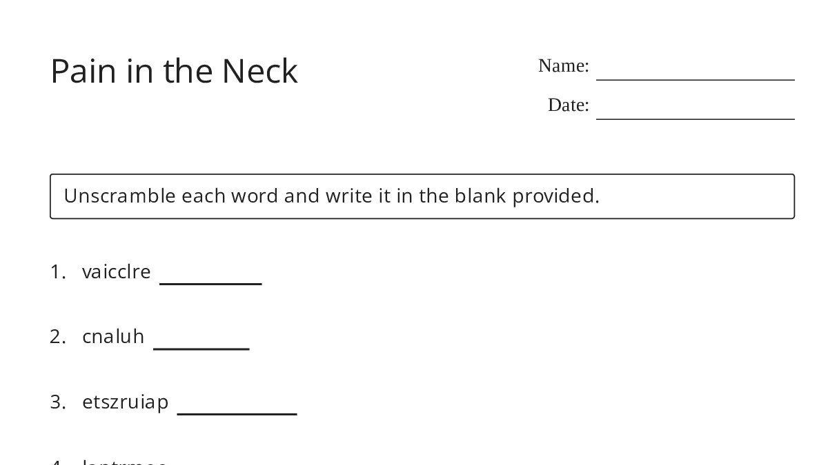 Pain in the Neck - My Worksheet Maker: Create Your Own Worksheets