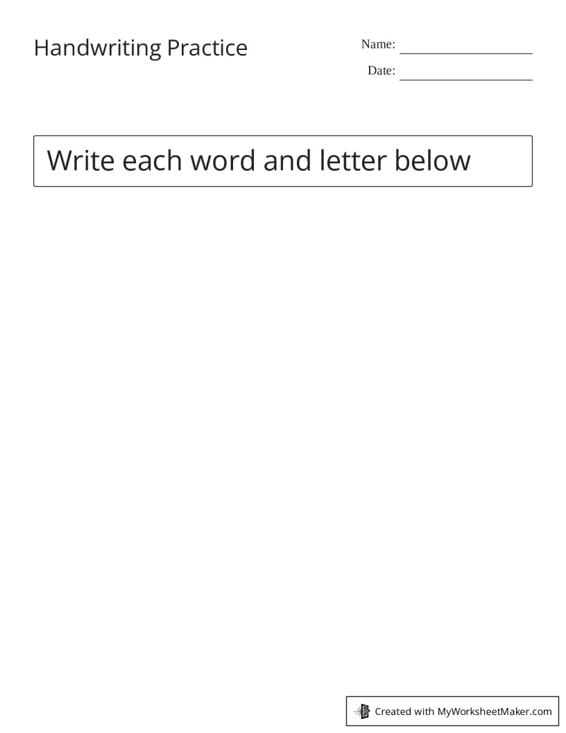Handwriting Practice - My Worksheet Maker: Create Your Own Worksheets