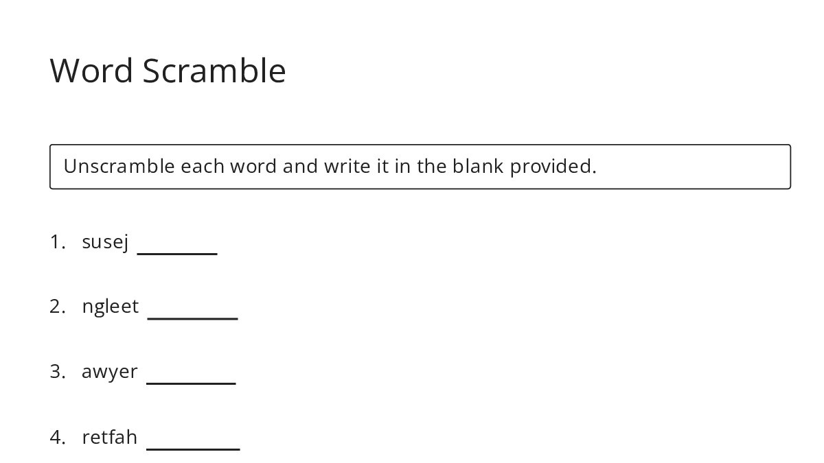 Word Scramble - My Worksheet Maker: Create Your Own Worksheets