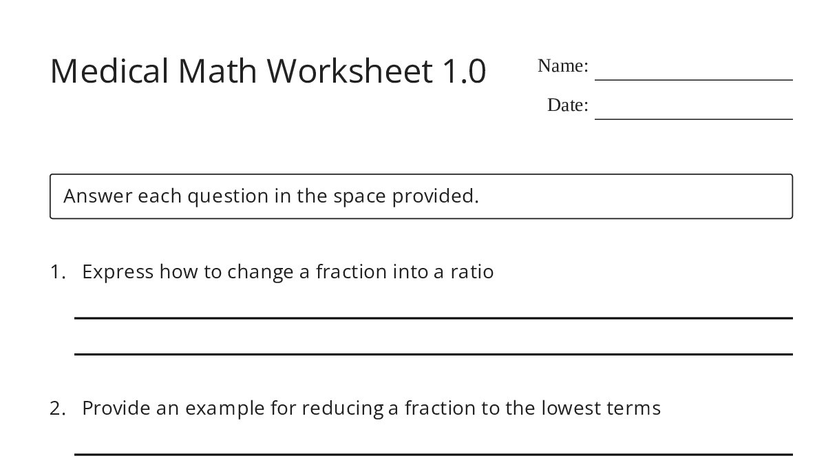 Medical Math Worksheet 1.0 - My Worksheet Maker: Create Your Own Worksheets