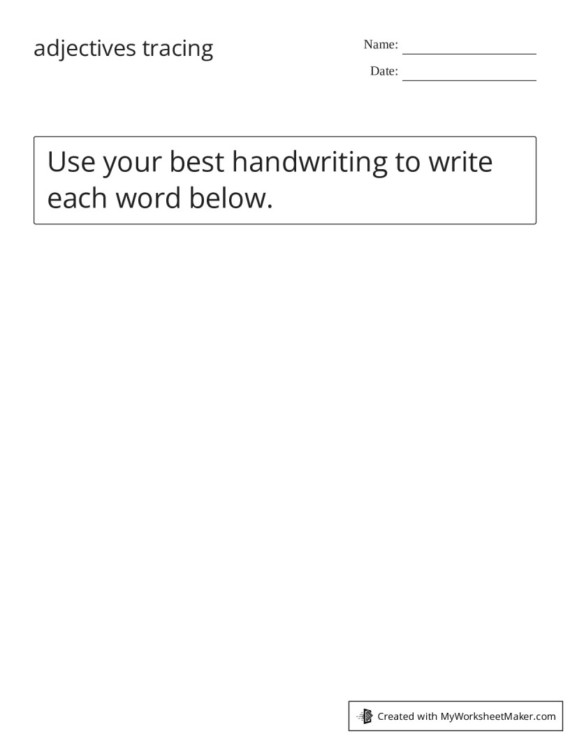adjectives tracing - My Worksheet Maker: Create Your Own Worksheets