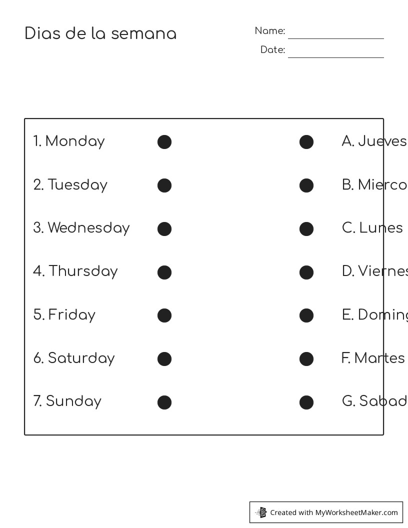 Dias de la semana - My Worksheet Maker: Create Your Own Worksheets