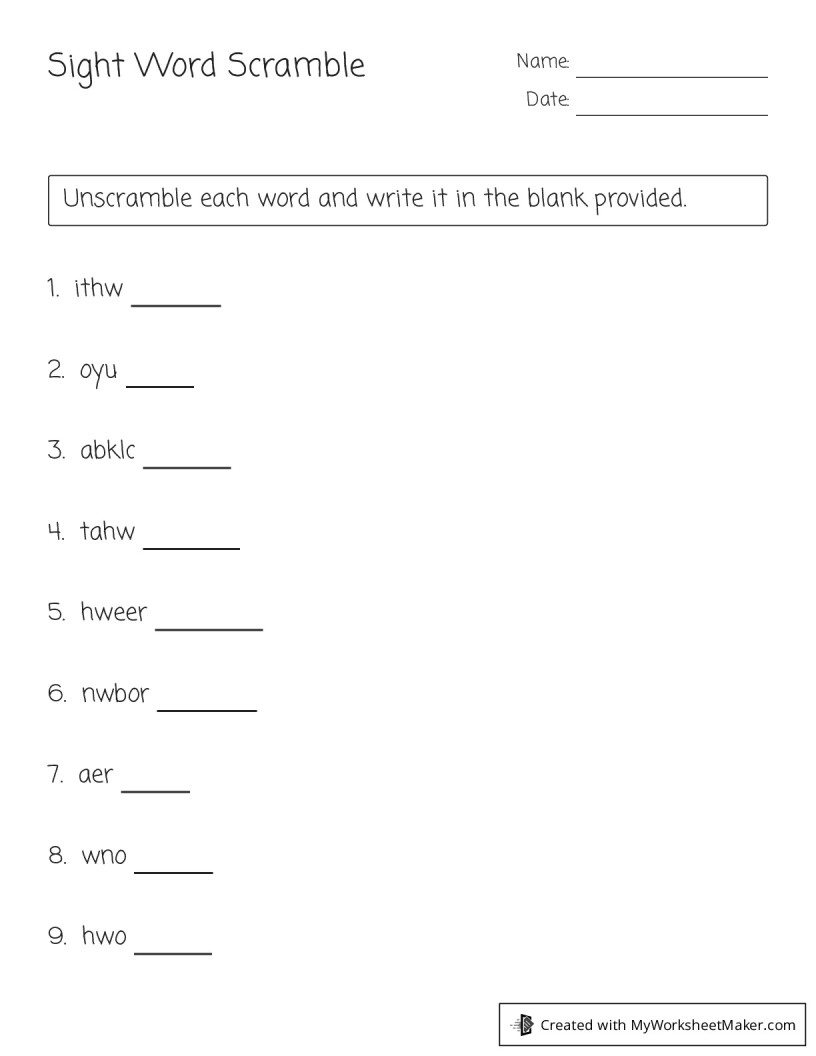 Sight Word Scramble - My Worksheet Maker: Create Your Own Worksheets