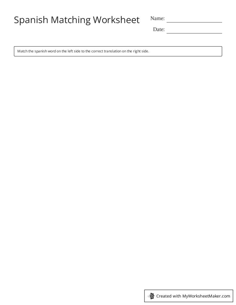 Spanish Matching Worksheet - My Worksheet Maker: Create Your Own Worksheets