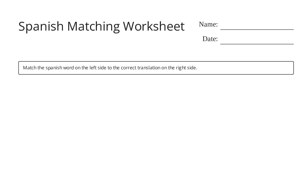 Spanish Matching Worksheet - My Worksheet Maker: Create Your Own Worksheets