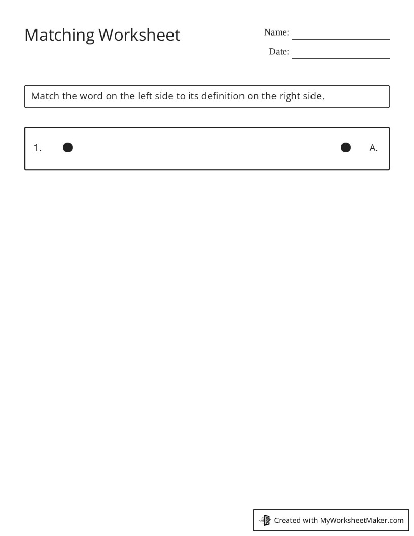 Matching Worksheet - My Worksheet Maker: Create Your Own Worksheets