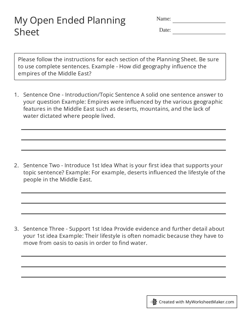 My Open Ended Planning Sheet - My Worksheet Maker: Create Your Own ...