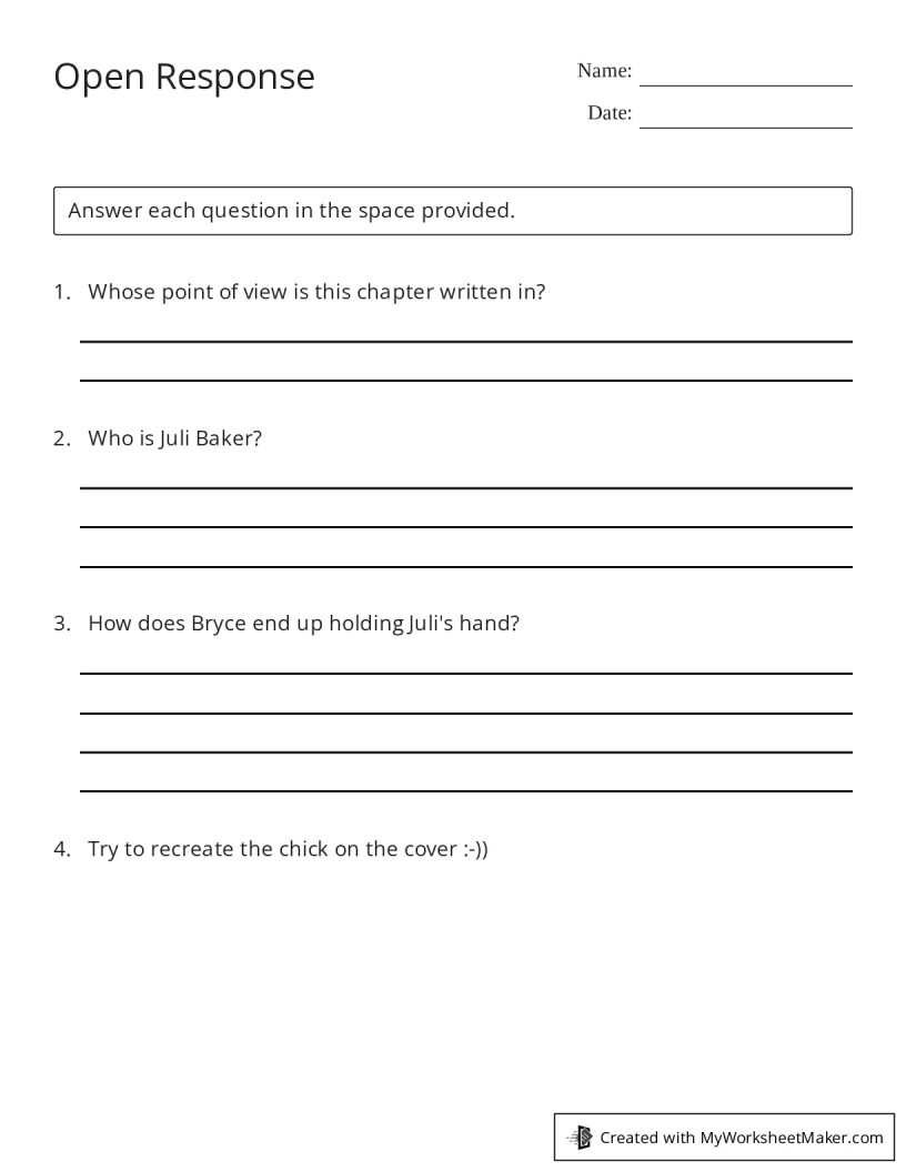 Open Response - My Worksheet Maker: Create Your Own Worksheets