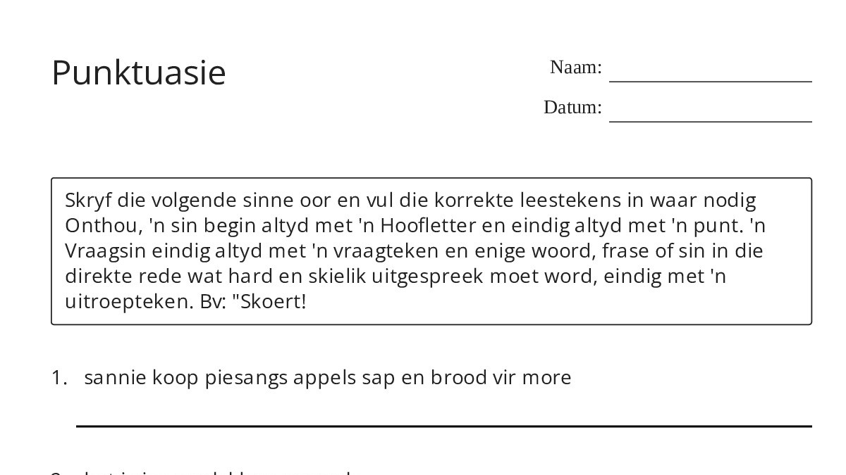 Punktuasie - My Worksheet Maker: Create Your Own Worksheets
