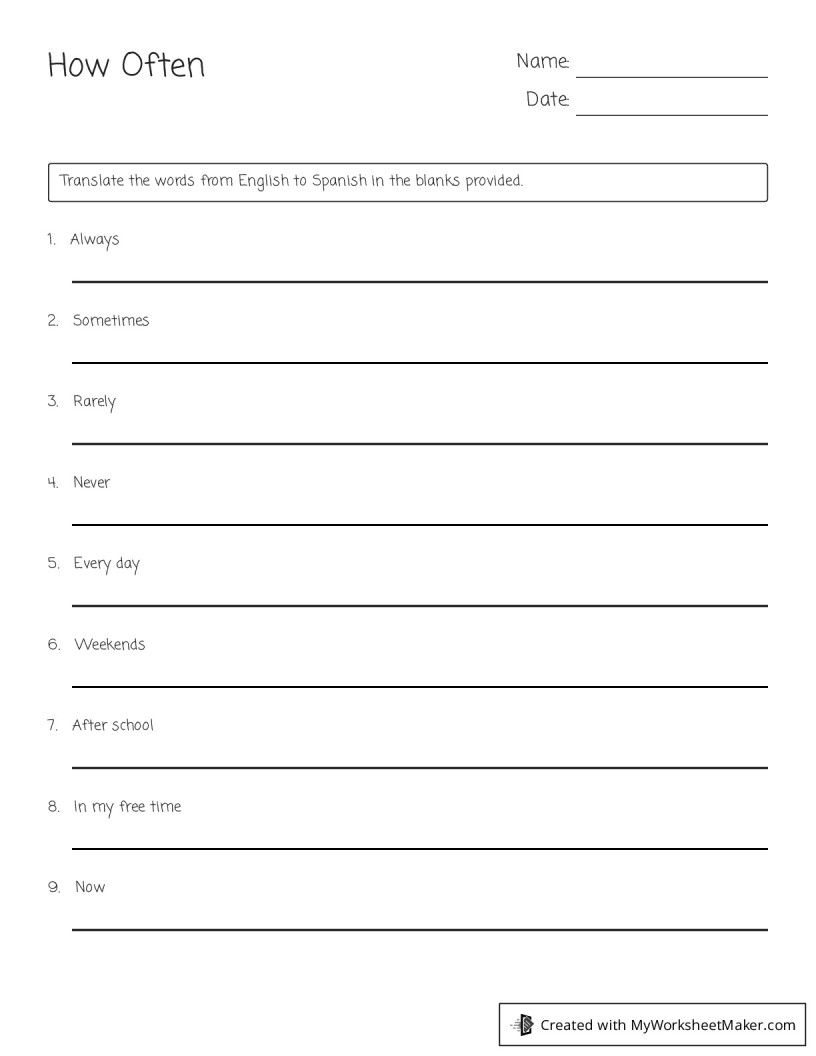 How Often - My Worksheet Maker: Create Your Own Worksheets