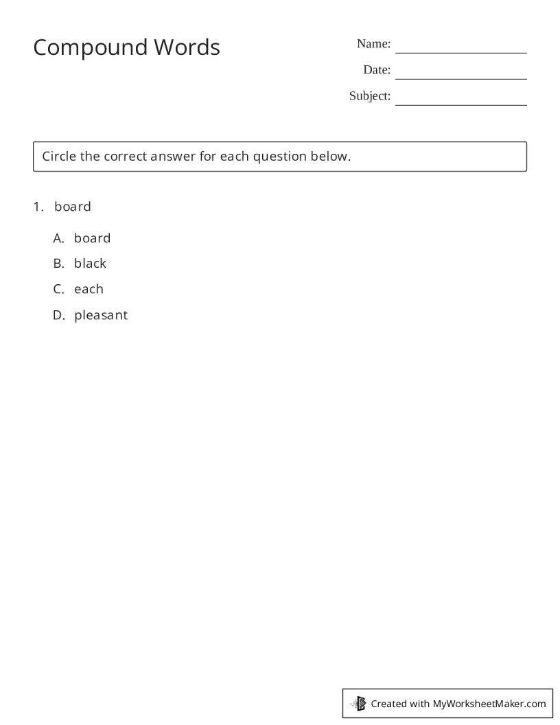 Compound Words - My Worksheet Maker: Create Your Own Worksheets