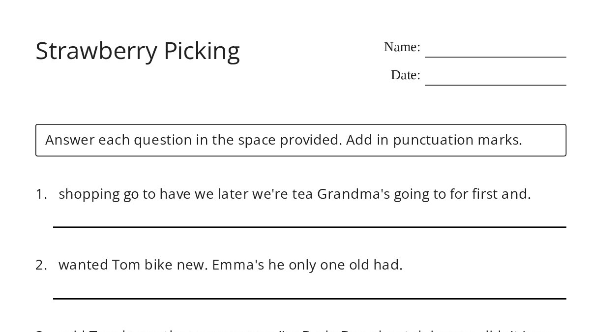 Strawberry Picking - My Worksheet Maker: Create Your Own Worksheets