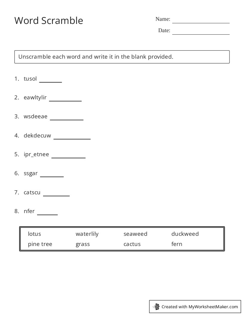 Word Scramble - My Worksheet Maker: Create Your Own Worksheets