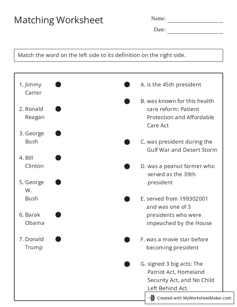 Matching Worksheet - My Worksheet Maker: Create Your Own Worksheets