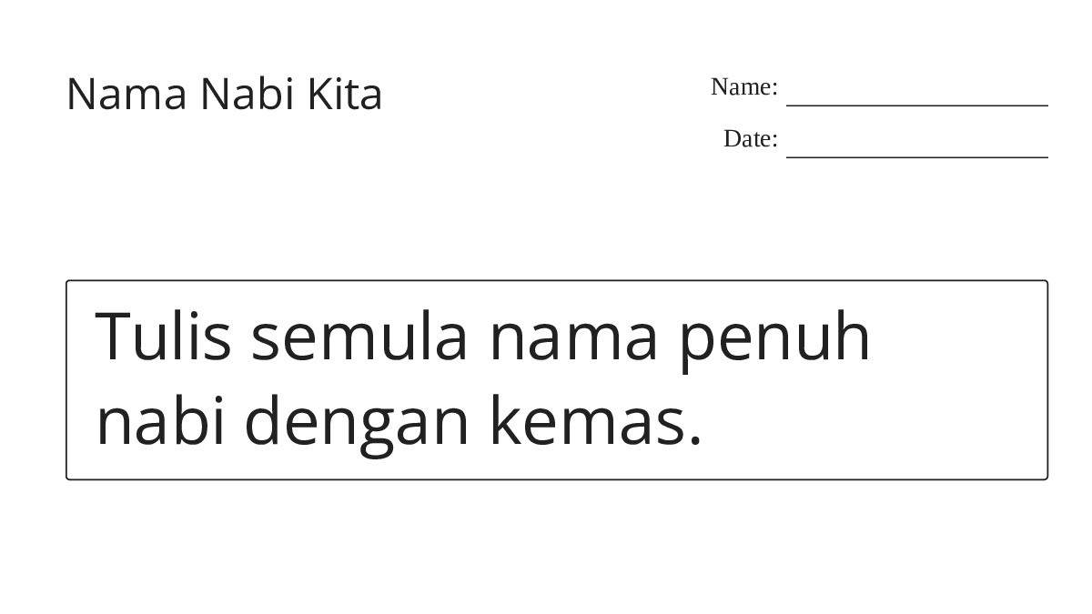 Nama Nabi Kita - My Worksheet Maker: Create Your Own Worksheets