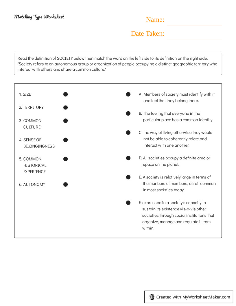 Matching Type Worksheet - My Worksheet Maker: Create Your Own Worksheets