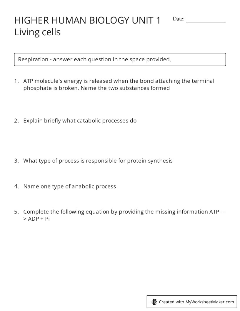 HIGHER HUMAN BIOLOGY UNIT 1 Living cells - My Worksheet Maker: Create ...