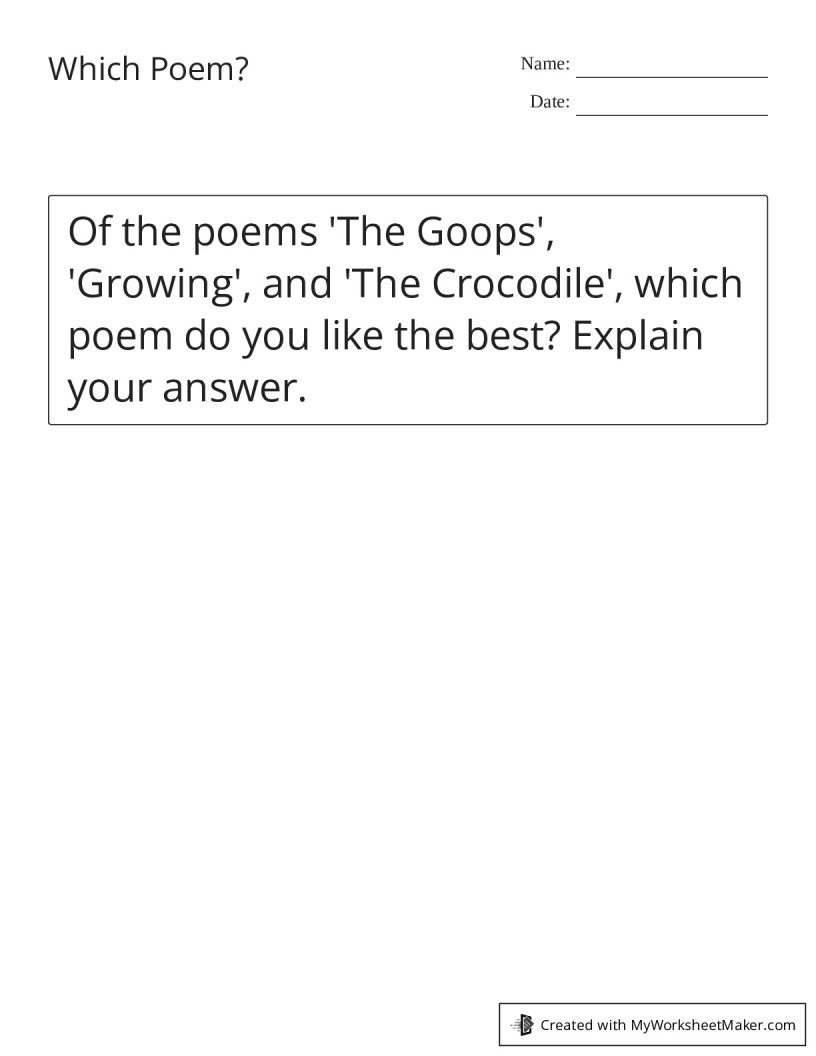Which Poem? - My Worksheet Maker: Create Your Own Worksheets