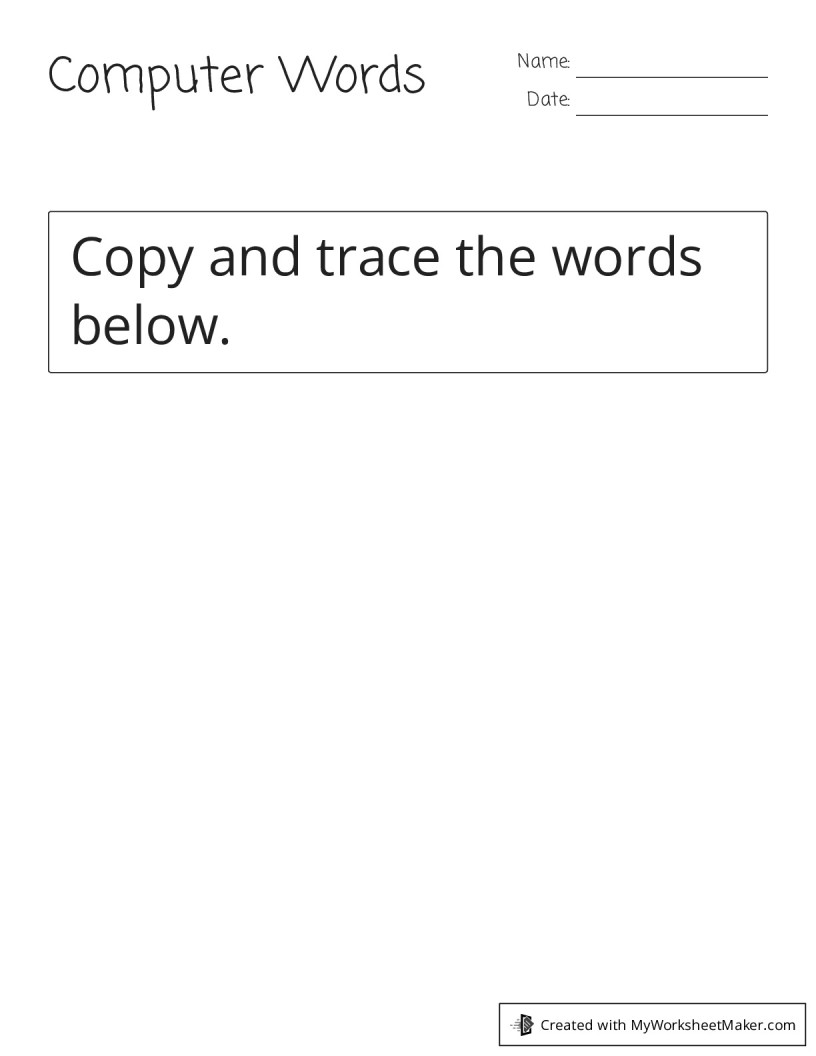 Computer Words - My Worksheet Maker: Create Your Own Worksheets