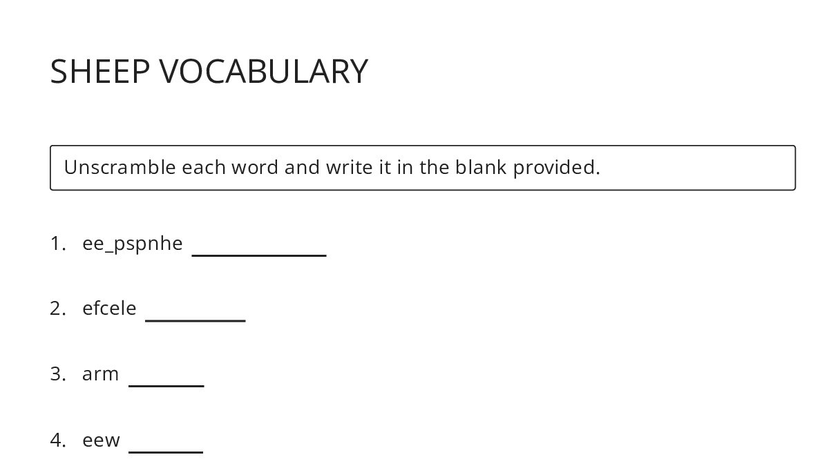 SHEEP VOCABULARY - My Worksheet Maker: Create Your Own Worksheets