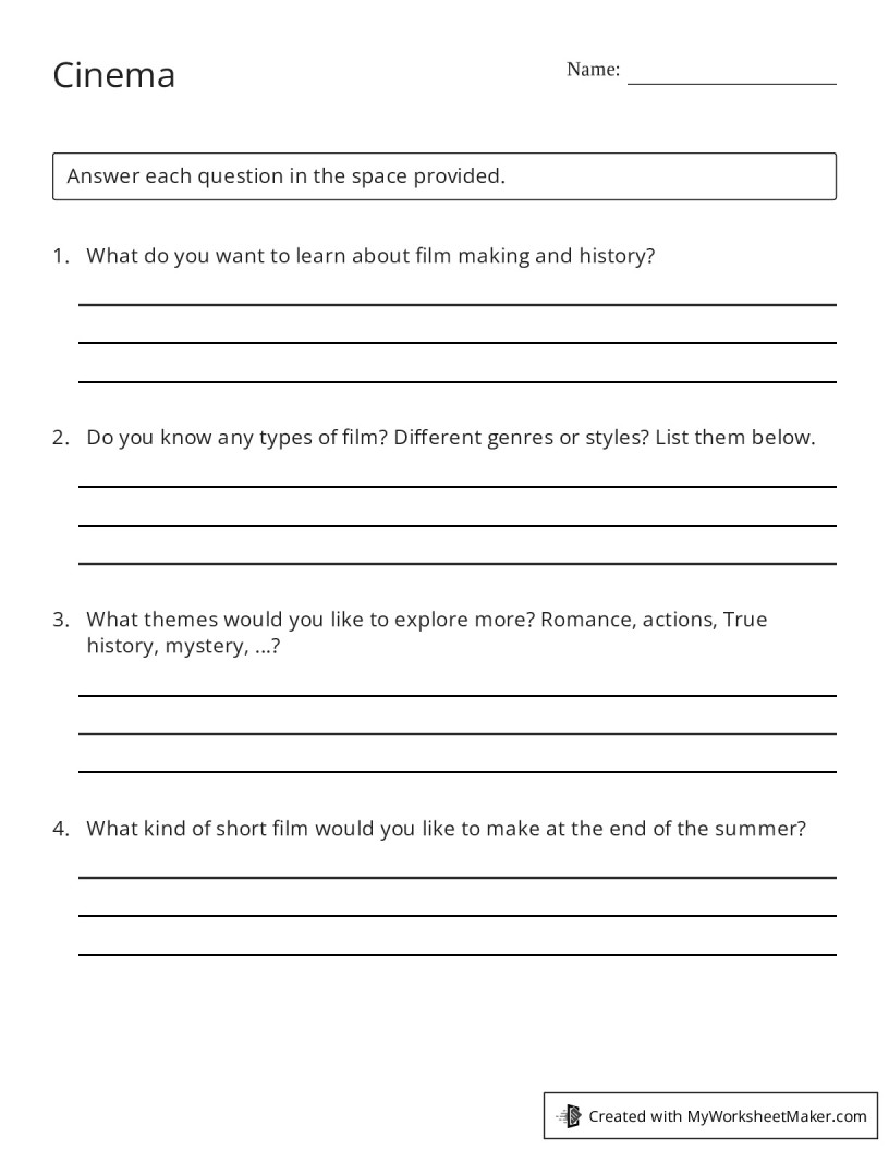 Cinema - My Worksheet Maker: Create Your Own Worksheets
