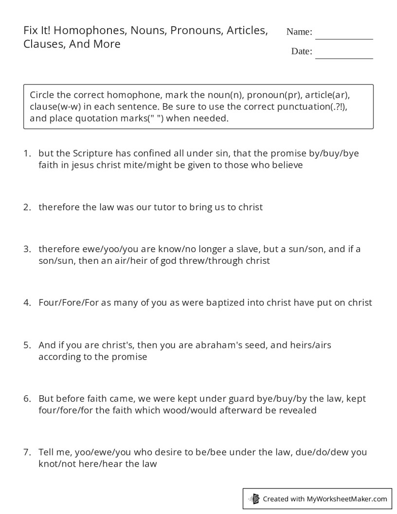 Fix It! Homophones, Nouns, Pronouns, Articles, Clauses, And More - My ...