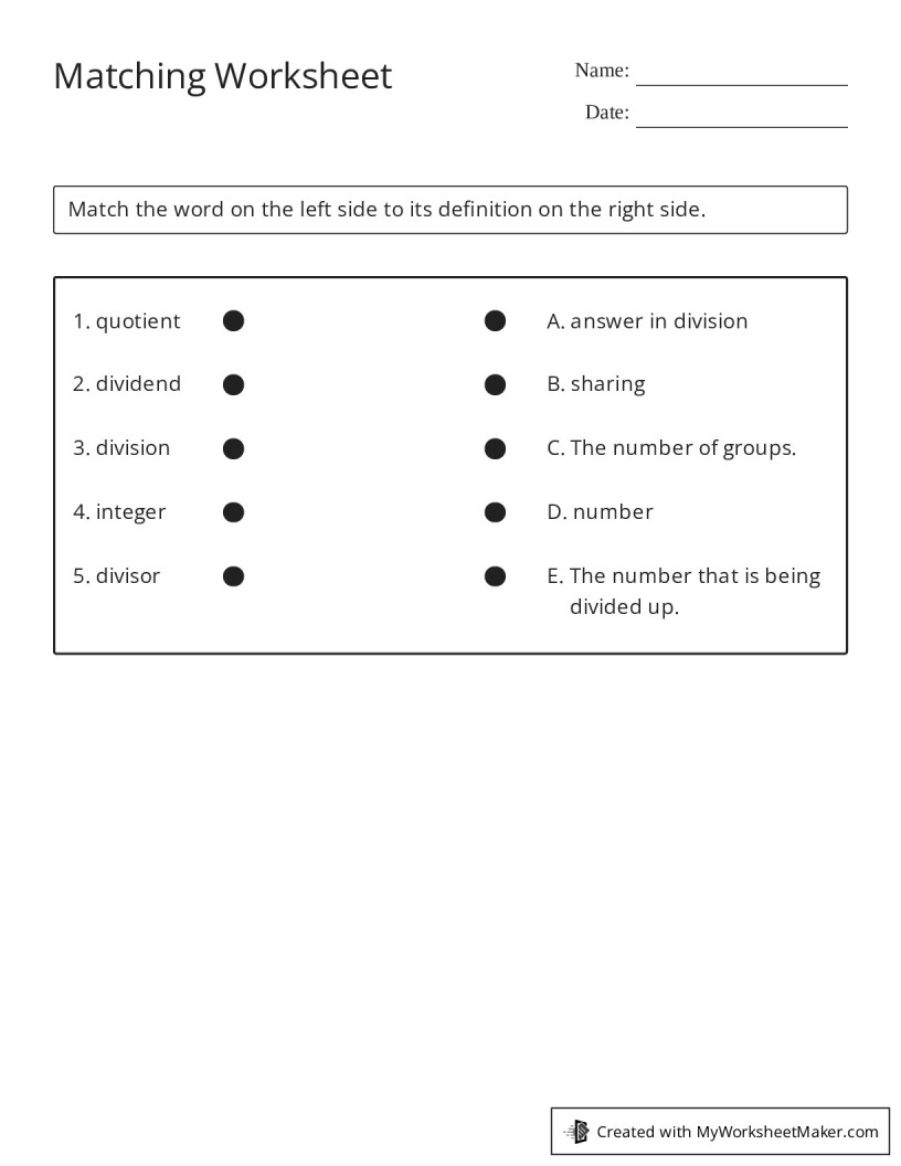 Matching Worksheet - My Worksheet Maker: Create Your Own Worksheets