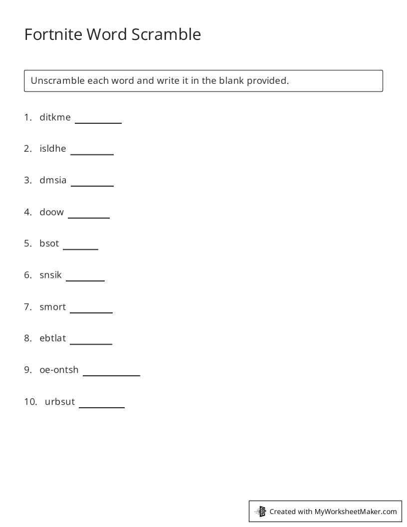 Fortnite Word Scramble - My Worksheet Maker: Create Your Own Worksheets