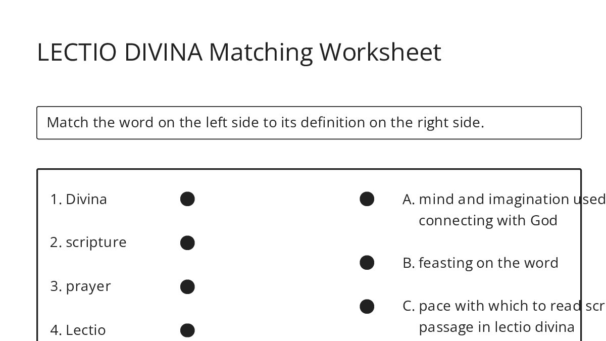 LECTIO DIVINA Matching Worksheet - My Worksheet Maker: Create Your Own ...