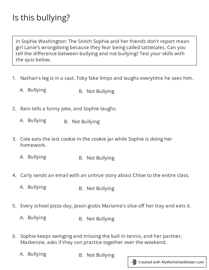 Is this bullying? - My Worksheet Maker: Create Your Own Worksheets