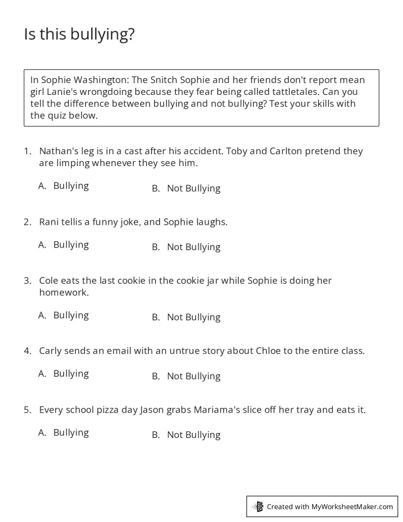 Is this bullying? - My Worksheet Maker: Create Your Own Worksheets