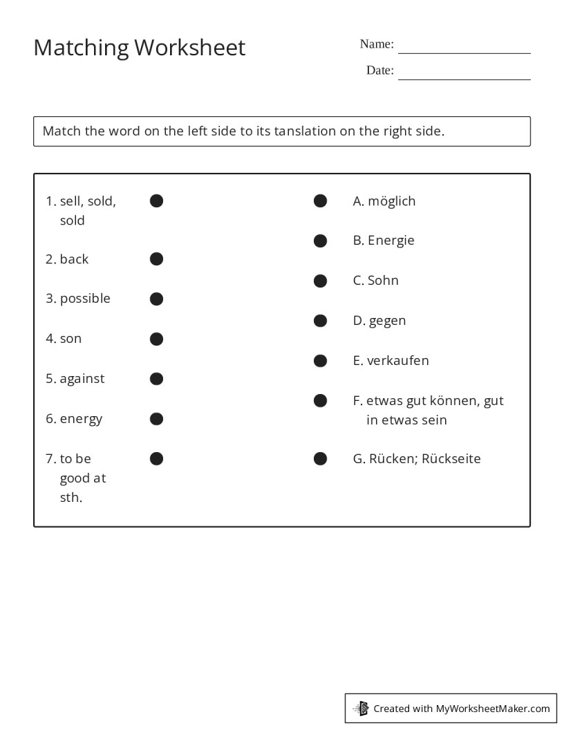 Matching Worksheet - My Worksheet Maker: Create Your Own Worksheets