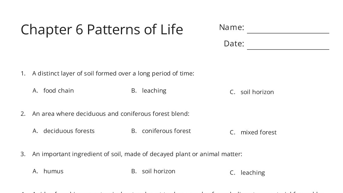 Chapter 6 Patterns of Life - My Worksheet Maker: Create Your Own Worksheets