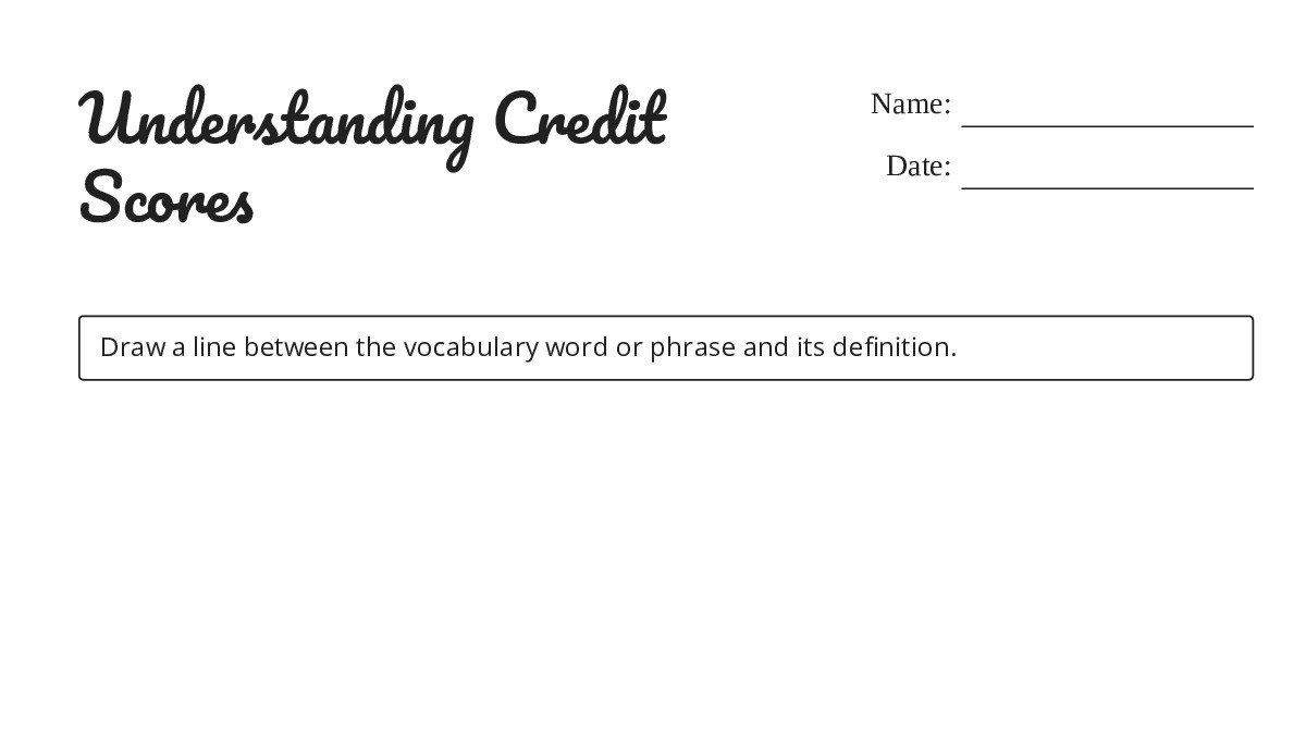 Understanding Credit Scores - My Worksheet Maker: Create Your Own ...