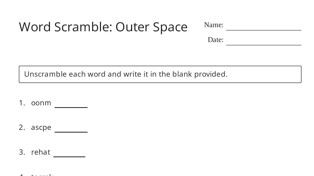 Word Scramble: Outer Space - My Worksheet Maker: Create Your Own Worksheets