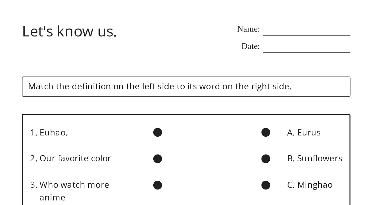 Let's know us. - My Worksheet Maker: Create Your Own Worksheets